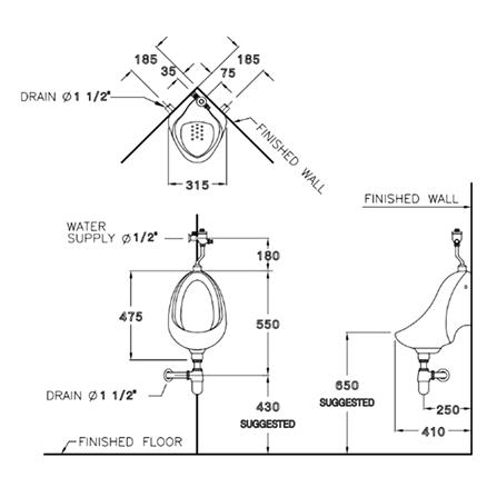 URINAL COTTO C305 WHITE