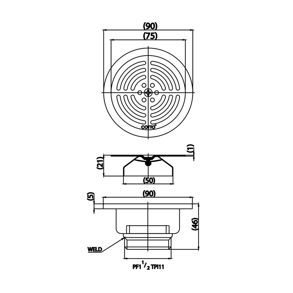 ANTI-ODOR FLOOR DRAIN COTTO CT646Y1(HM) ROUND 3.5"