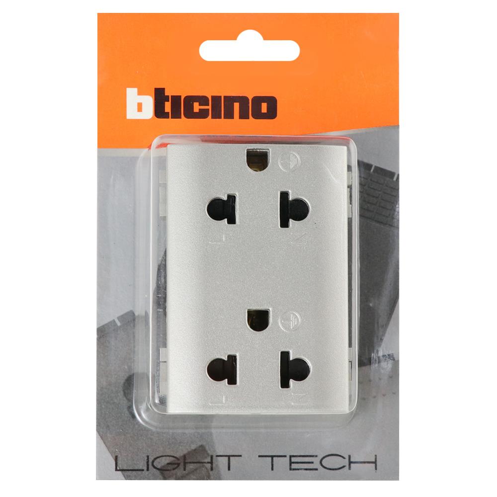 เต้ารับคู่ 3 ขา B-TICINO NT4185 LIGHT TECH สีเงิน