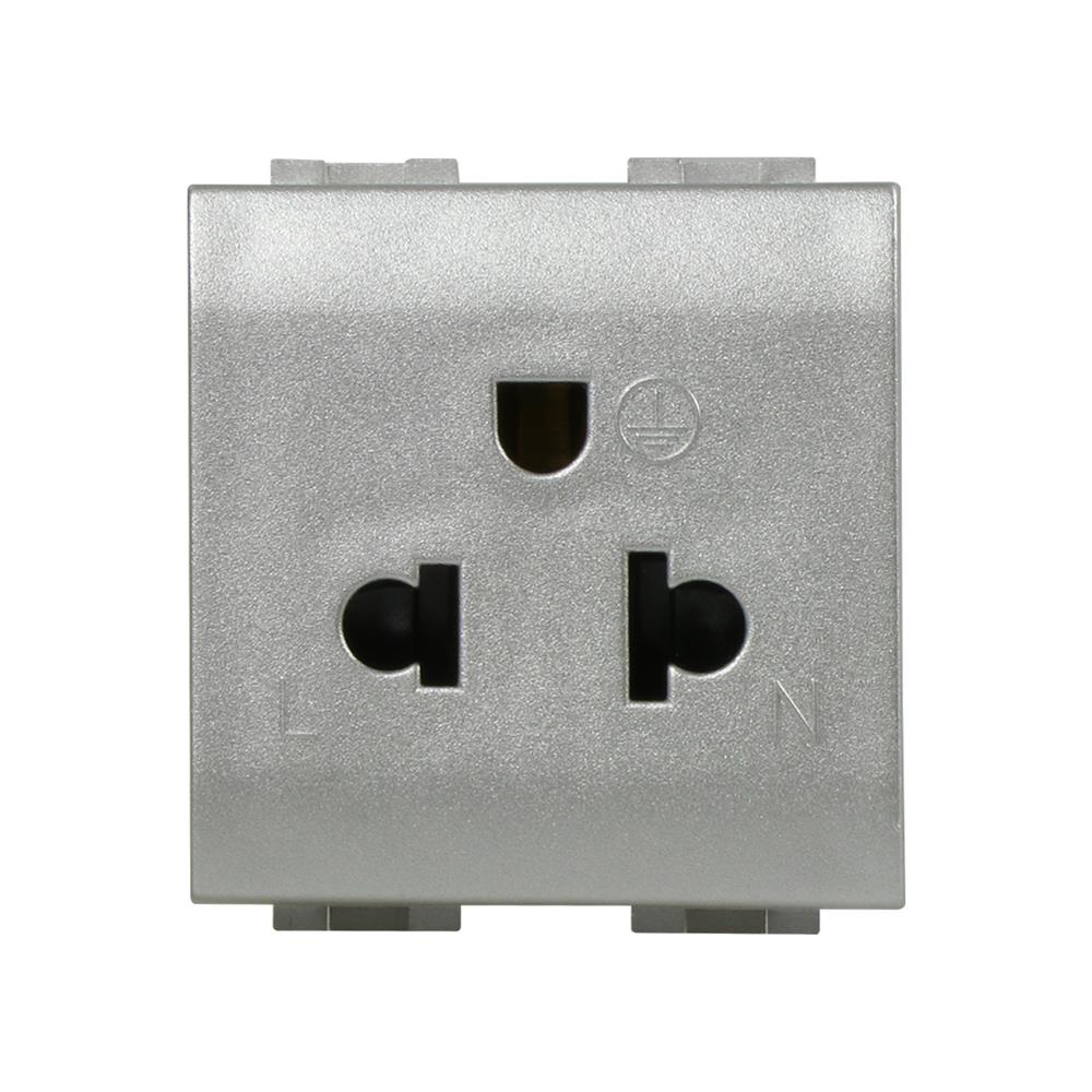 SINGLE SOCKET BTICINO NT4126 LIVING LIGHT 3 PIN SILVER