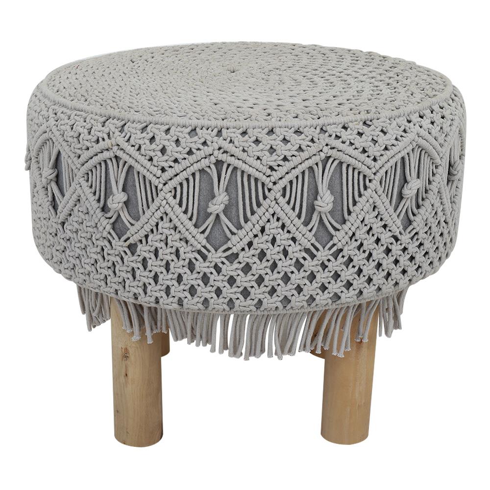STOOL ROUND FURDINI MACRAME-2 LIGHT GREY