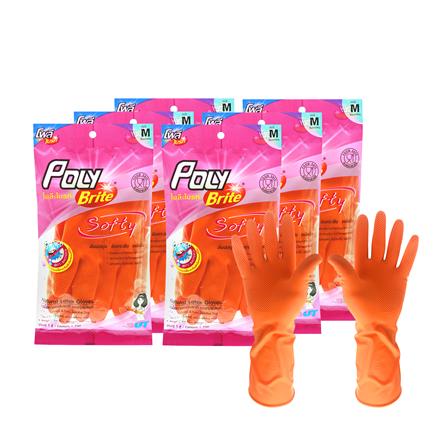 ถุงมือยาง POLY-BRITE SOFTY SIZE M สีส้ม แพ็ก 6 คู่