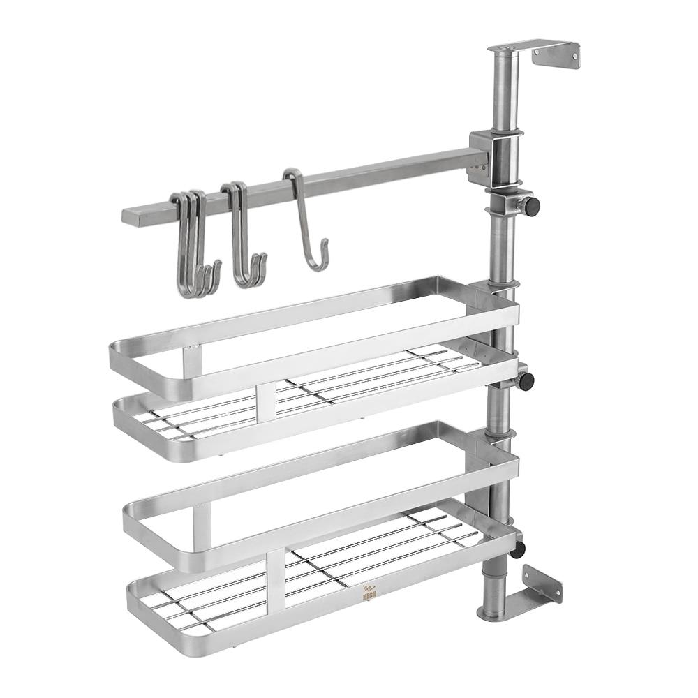 STAINLESS STEEL RORATING WALL SHELF WITH RAIL AND HOOK KECH TINY 2-TIER