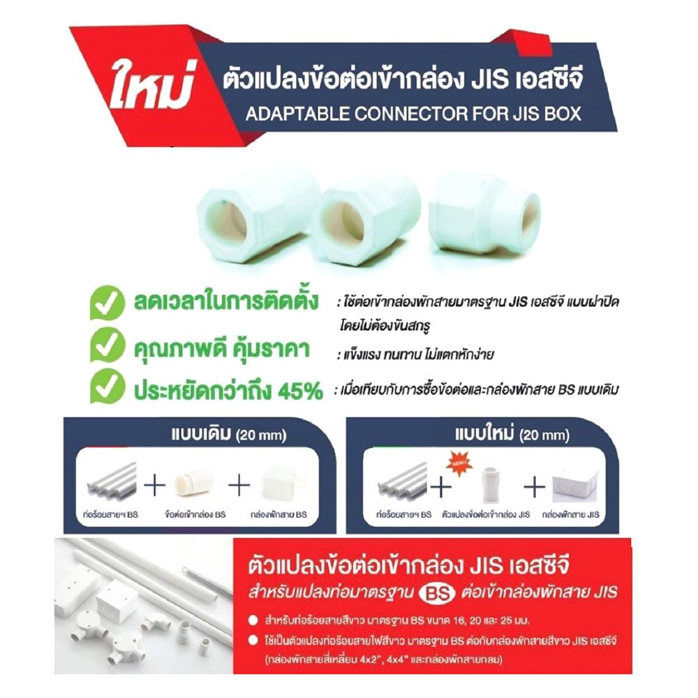 ตัวแปลงข้อต่อเข้ากล่อง SCG BS-JIS 25 มม. สีขาว 1 ชิ้น