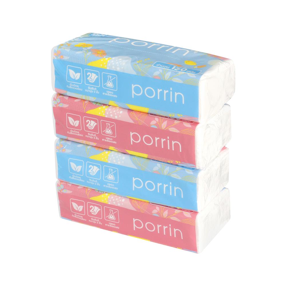 กระดาษเช็ดหน้า PORRIN SOFT PACK 150 แผ่น แพ็ค 4