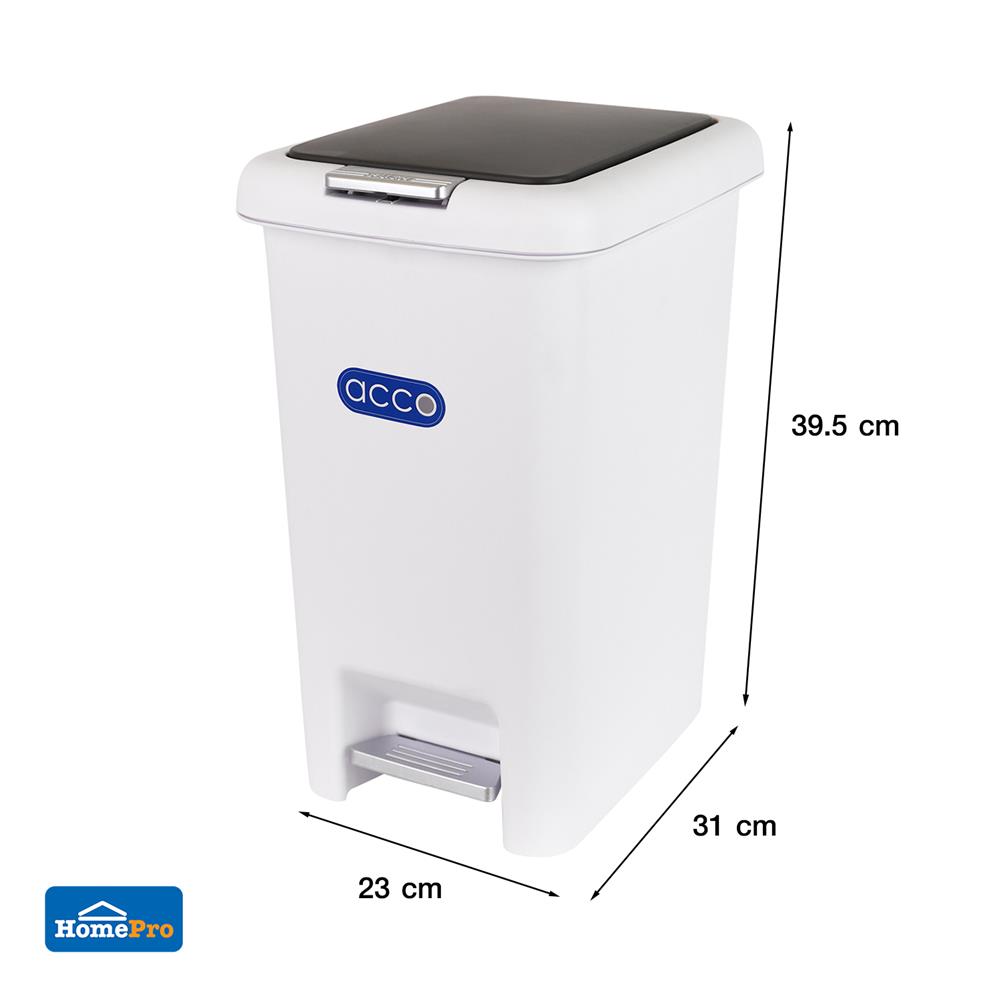 ถังขยะเหยียบเหลี่ยม ACCO COCO 15 ลิตร สีขาว/เทา