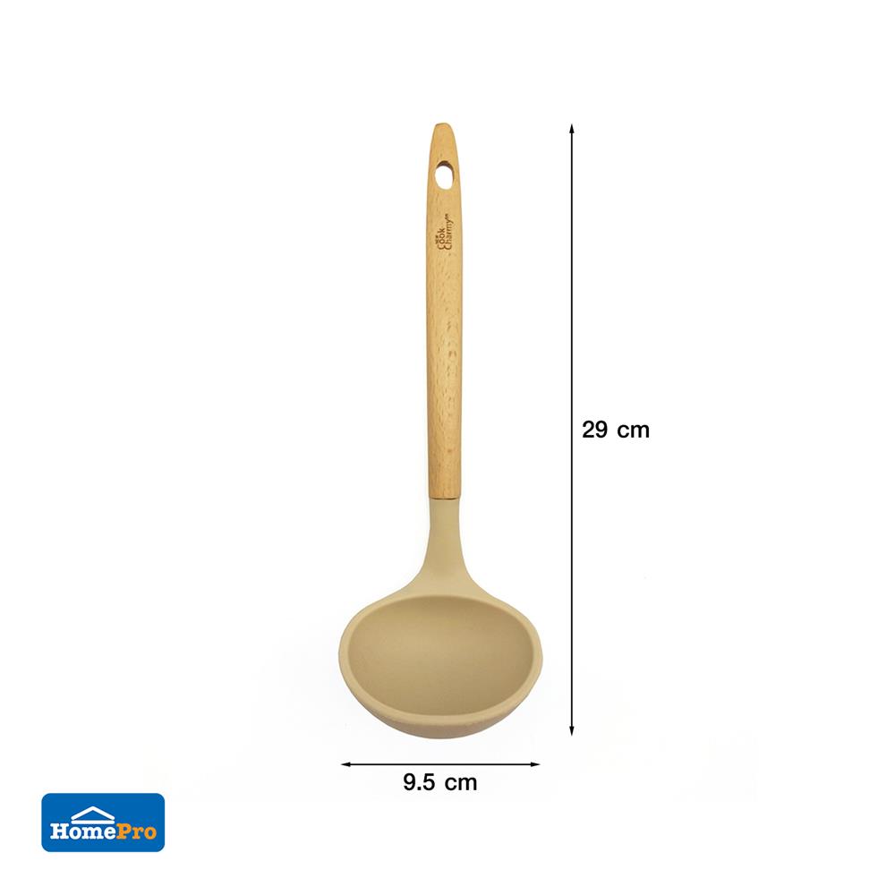 กระบวยซิลิโคน KECH COOK CHARMY สีครีม ด้ามไม้