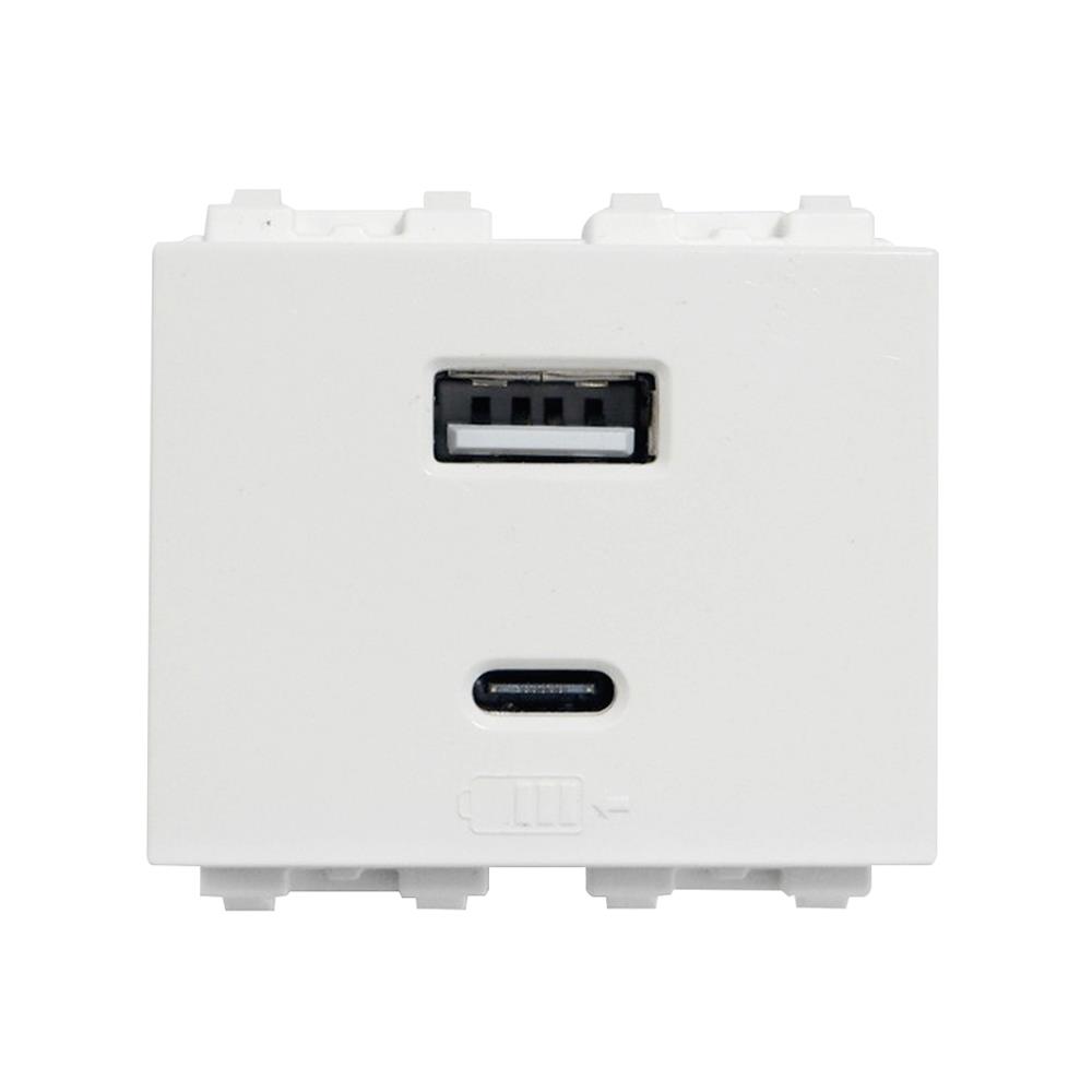 เต้ารับ USB 1 ช่อง + TYPE C 1 ช่อง ELECKTA BASIC สีขาว