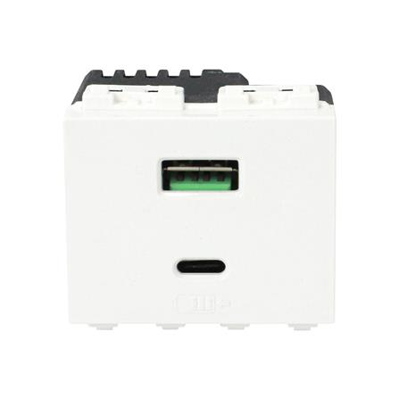 เต้ารับ USB 1 ช่อง + TYPE C 1 ช่อง ELECKTA BASIC สีขาว