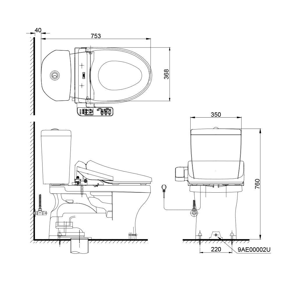 สุขภัณฑ์ 2 ชิ้น TOTO CST340UW1R 3/4.8 ลิตร