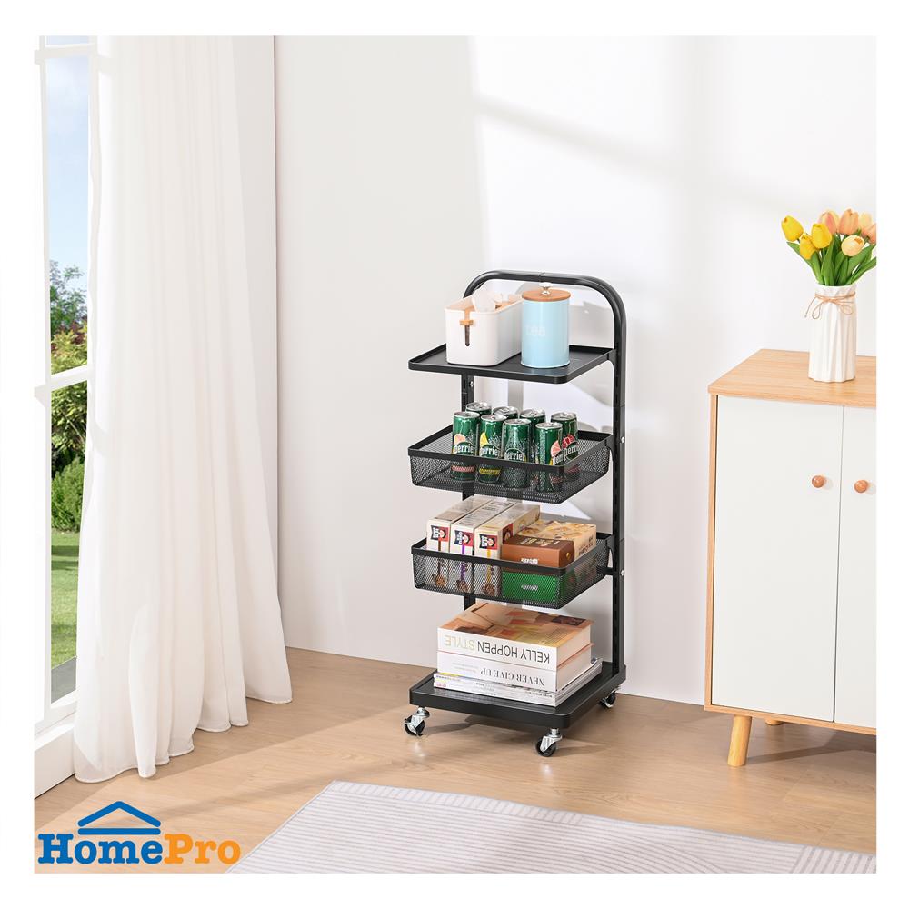 ชั้นวาง 4 ชั้น มีล้อ STACKO BRISK 35.5x30.7x89.6 ซม. สีดำ