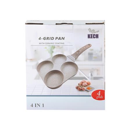 กระทะ 4 ช่อง ด้ามไม้ 18 ซม. CERAMIC KECH สีครีม IH